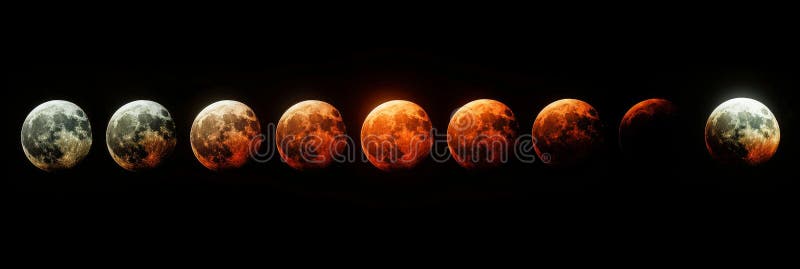 Phases of the Lunar Eclipse in Perfect Alignment, Close-Up Perspective ...