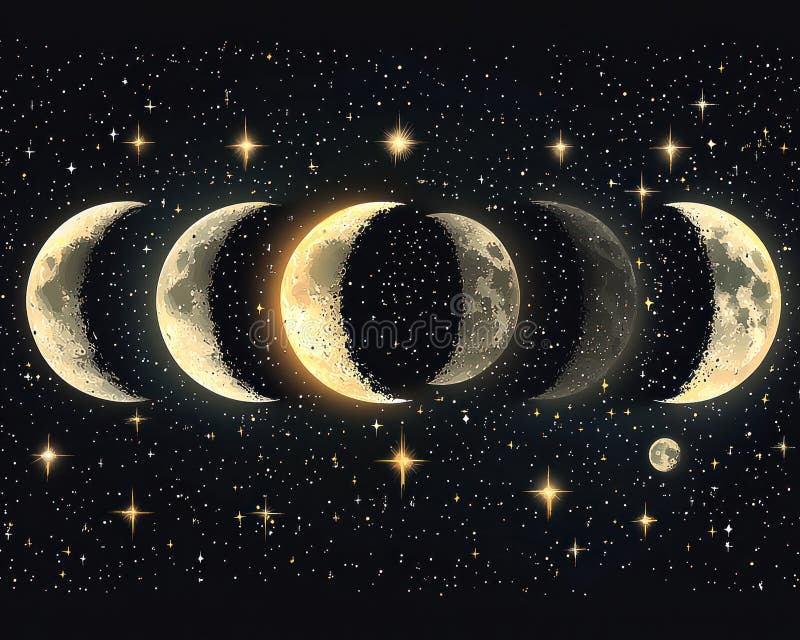 Phases Moon Against Starry Night Sky Celestial Elements Stock Photos ...