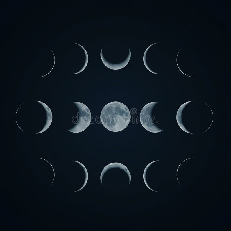 Phases of the Moon Arranged in a Grid Pattern Against a Dark Background ...