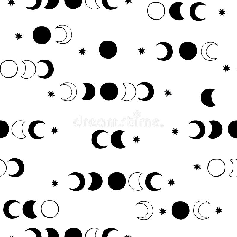 The Phases of the Moon Astronomy Patterns. Background in Boho Style ...