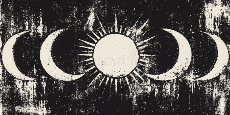 Phases of the Moon in Grunge Style with Central Stock Illustration ...