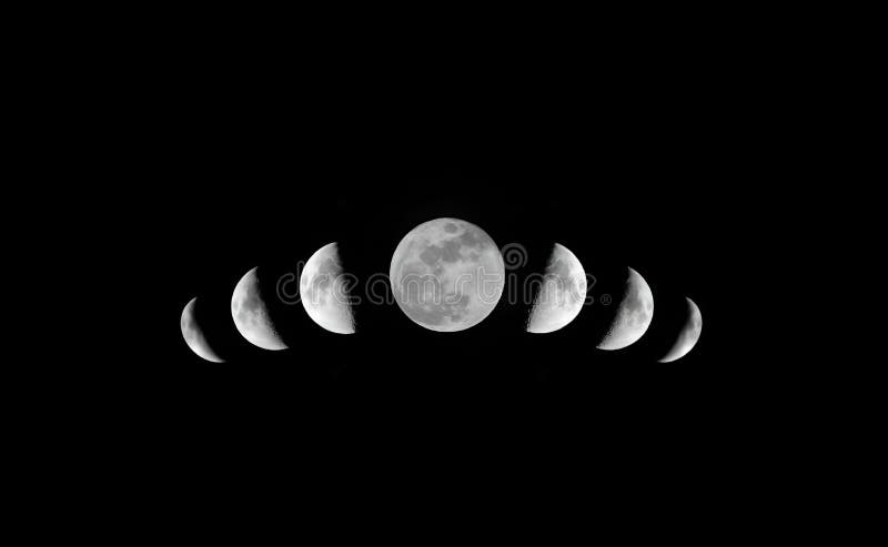 Phases of the Moon Visible in the Night Sky, only One Image in Focus ...