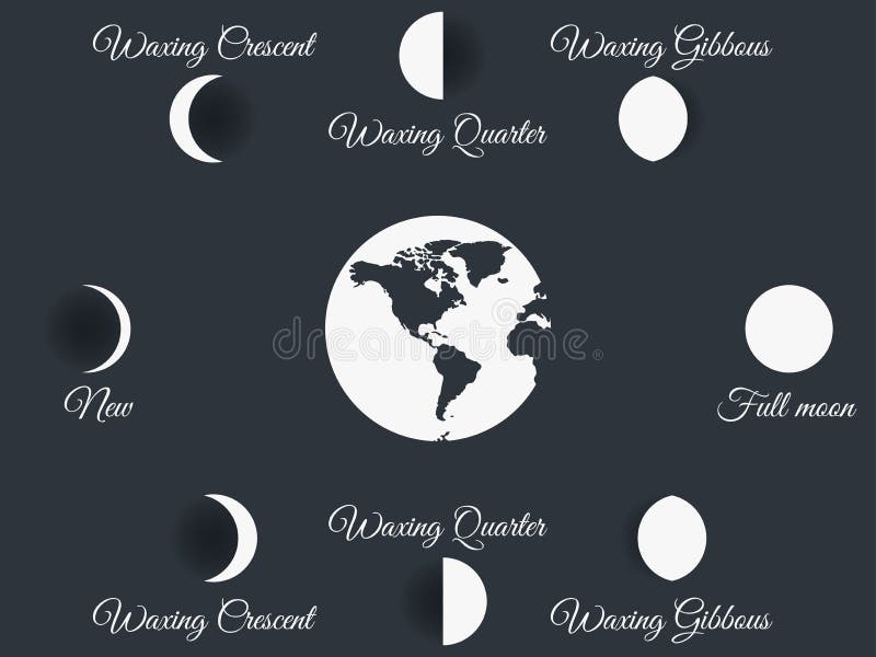The Phases of the Moon. the Whole Cycle from New Moon To Full Stock ...
