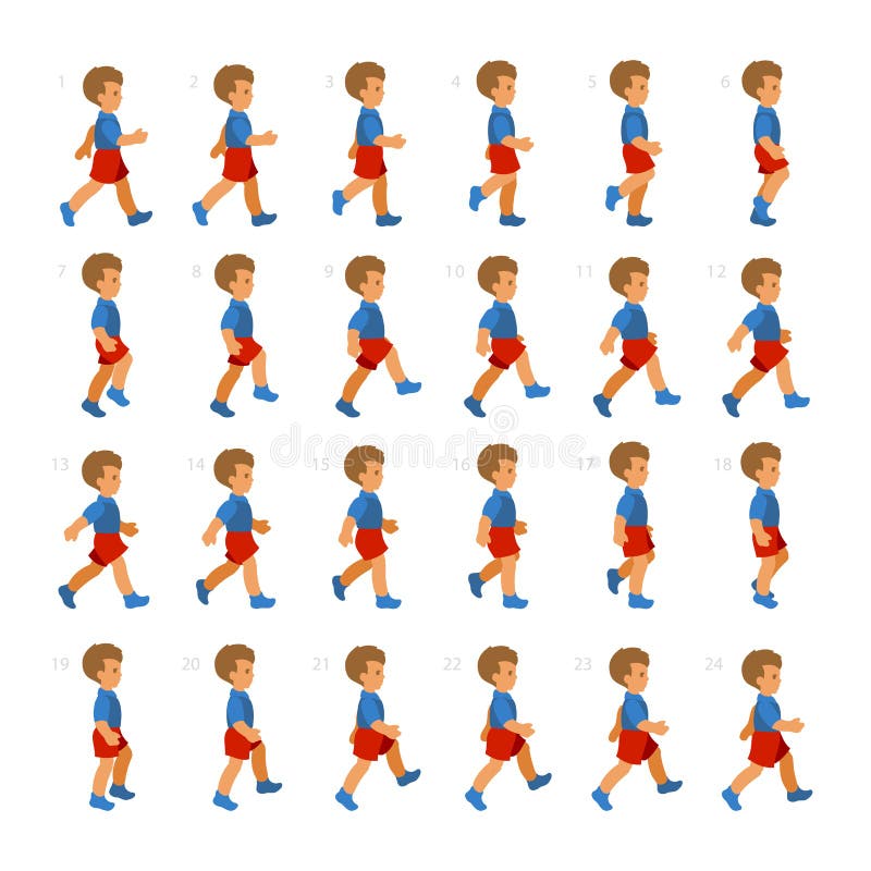 Phases of Step Movements Boy in Walking Sequence for Game Animation ...