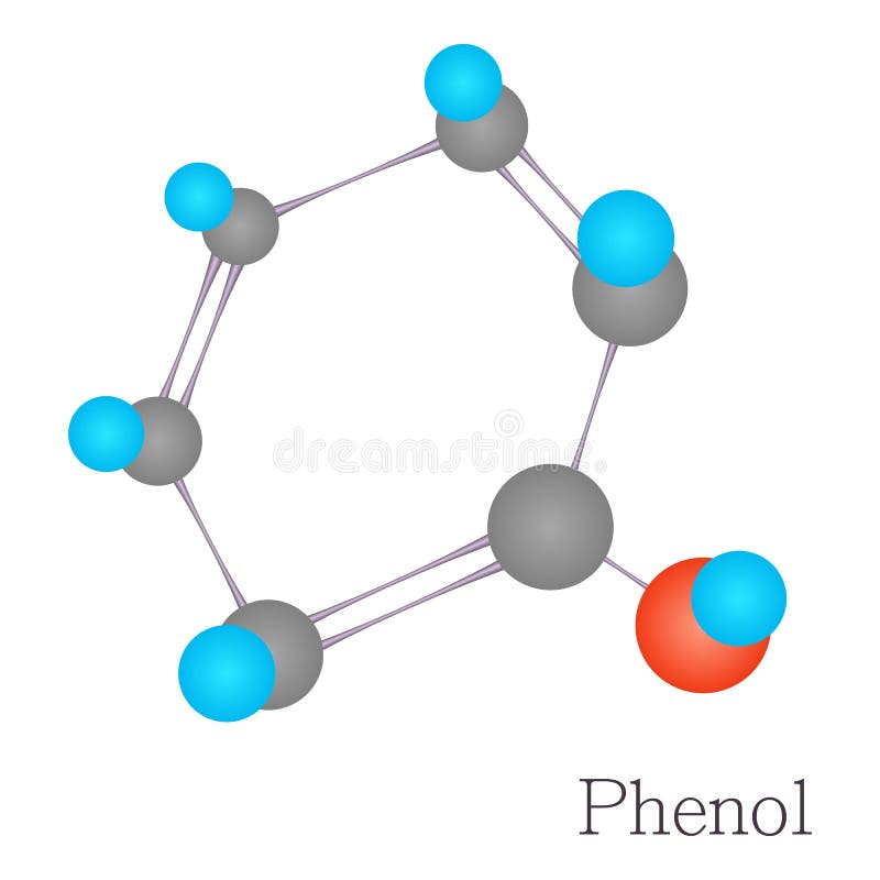 Molecular model of phenol stock illustration. Illustration of molecule ...