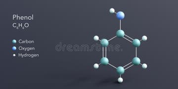 Phenol Molecule 3d Rendering, Flat Molecular Structure with Chemical ...