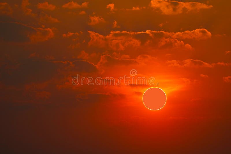 Phenomenon of Partial Sun Eclipse Over Sea and Sunset Sky Stock Photo ...