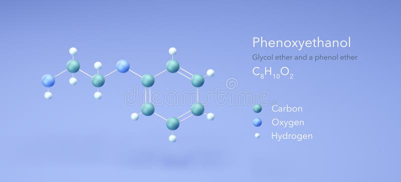 Phenoxyethanol Molecule, Molecular Structures, Glycol Ethers, 3d Model ...