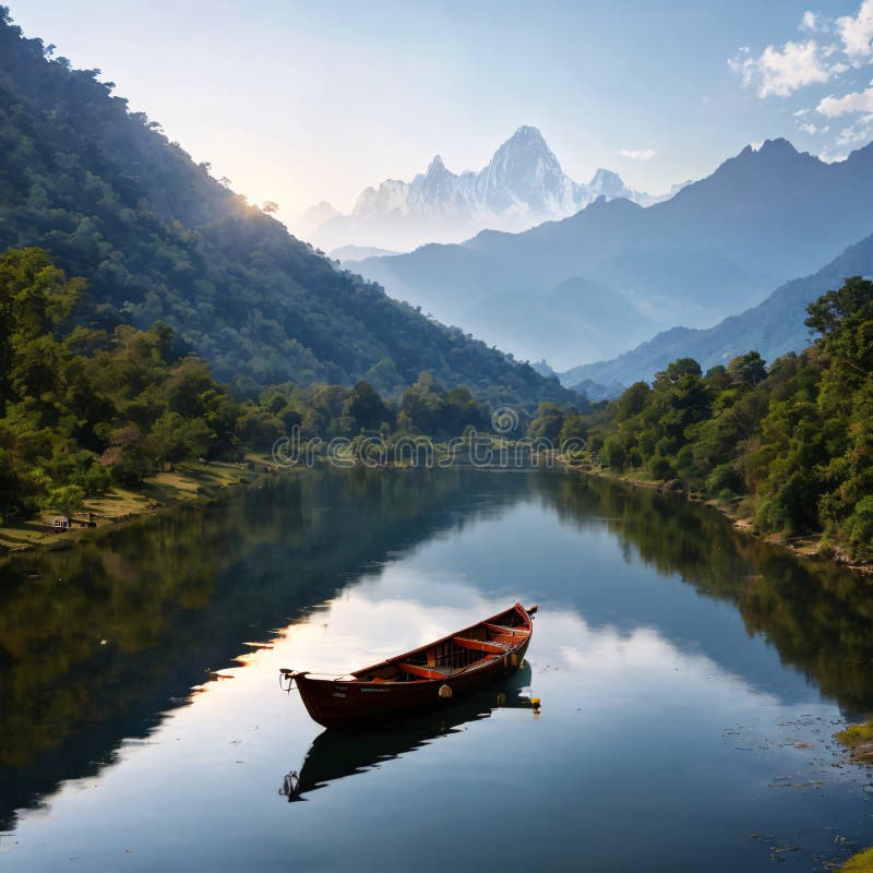 Phewa Lake Nepal Made with Generative AI Stock Illustration ...