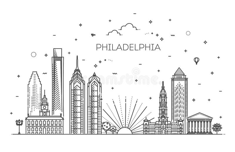 Philadelphia Architecture Line Skyline Illustration. Linear Vector ...
