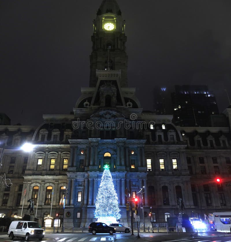 Philadelphia City Hall at Night Editorial Photography - Image of ...