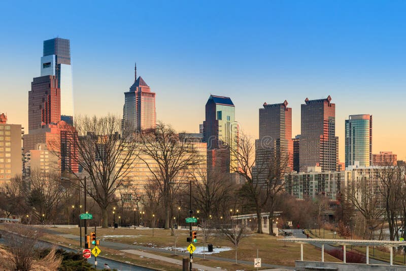 Panorama of Philadelphia Skyline, Ben Franklin Bridge and Penn S Stock ...
