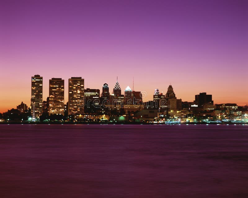 Philadelphia Cityscape Panorama by Night Stock Image - Image of ...