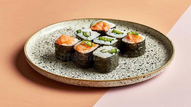 Philadelphia Maki in Ceramic Plate on Coloured Backdrop . Generative Ai ...