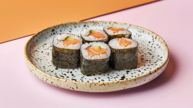 Philadelphia Maki in Ceramic Plate on Coloured Backdrop . Generative Ai ...