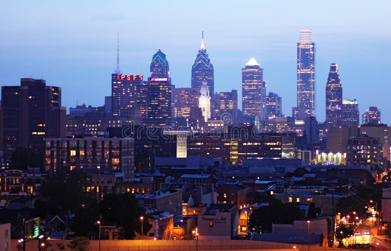 Philadelphia at night editorial stock photo. Image of street - 31178628