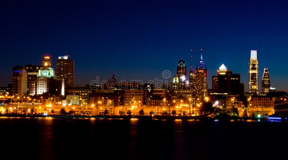 Philadelphia at Night (panoramic) Stock Image - Image of pennsylvania ...