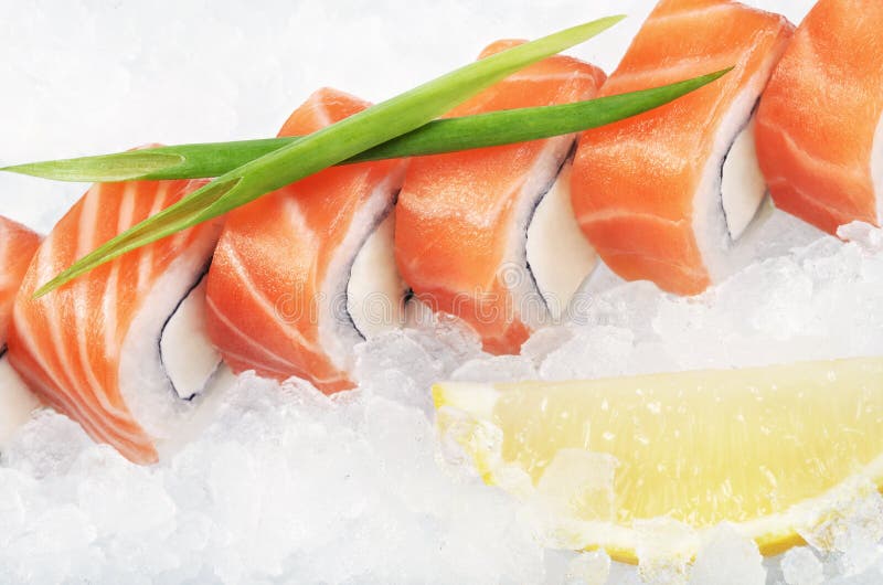 Philadelphia Roll Set on Crushed Ice Stock Photo - Image of avocado ...