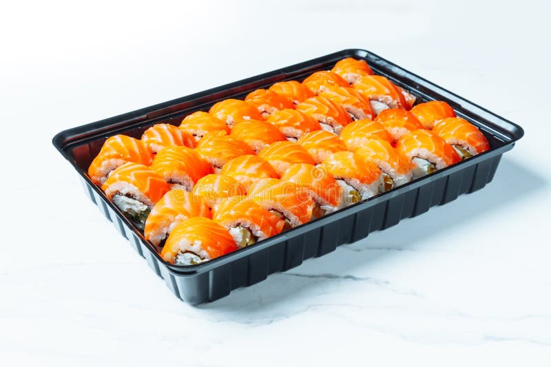 Philadelphia Set Rolls in Delivery Box on the Table Stock Image - Image ...