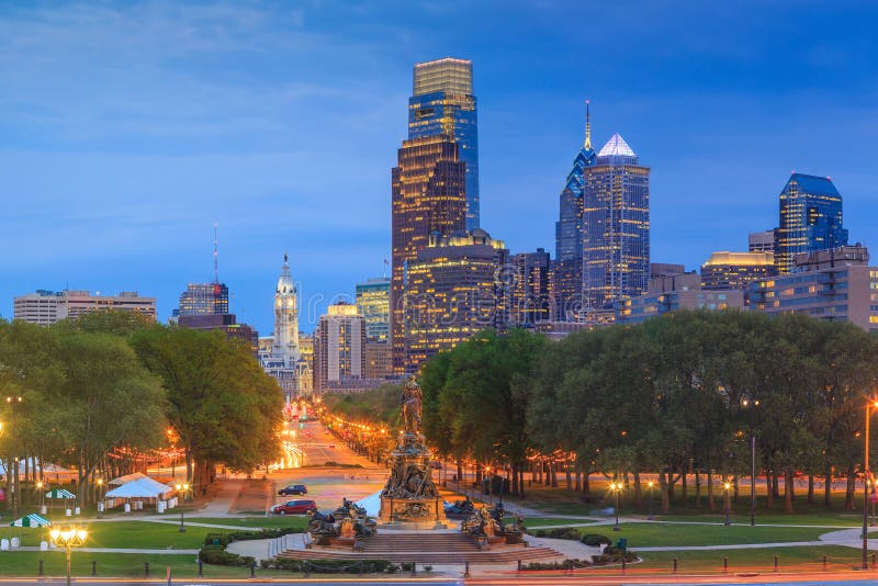 Philadelphia Skyline at Night Stock Photo - Image of night, financial ...