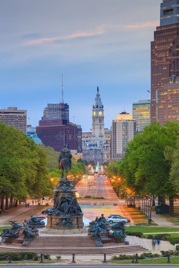 Philadelphia Skyline at Night Stock Photo - Image of evening, parkway ...