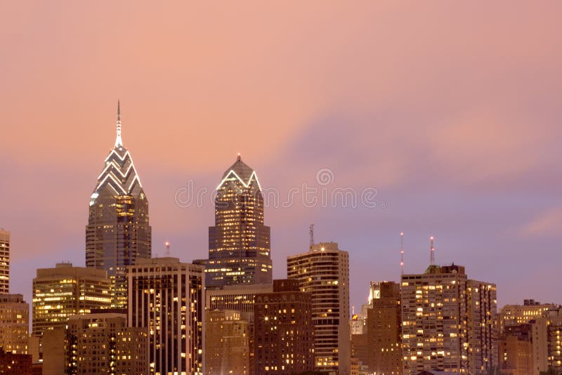 Philadelphia Skyline with Pink Evening Sky Stock Image - Image of urban ...