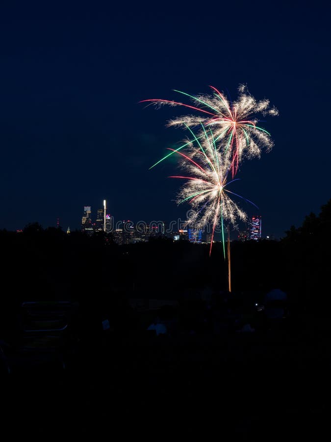 Philadelphia 4th of July Firework. View from Fairmount Park Stock Photo ...