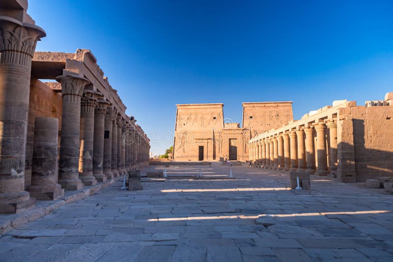 Philae Temple in Aswan on the Nile in Egypt Stock Photo - Image of ...