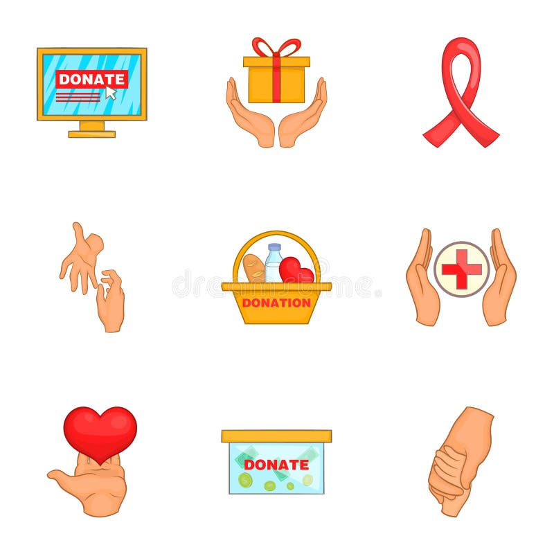 Philanthropy Icons Set, Cartoon Style Stock Vector - Illustration of ...