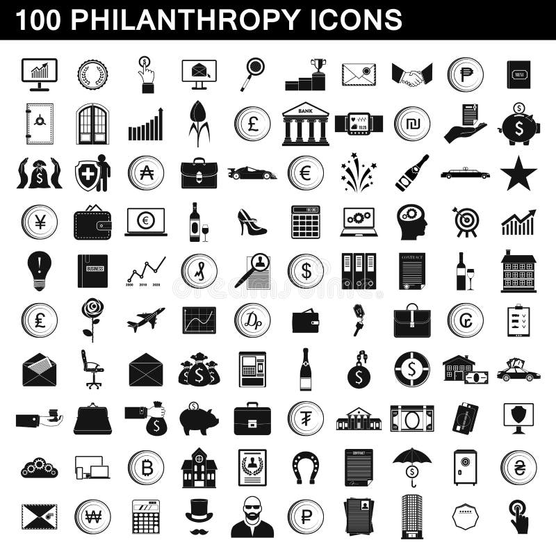 100 Philanthropy Icons Set, Simple Style Stock Vector - Illustration of ...