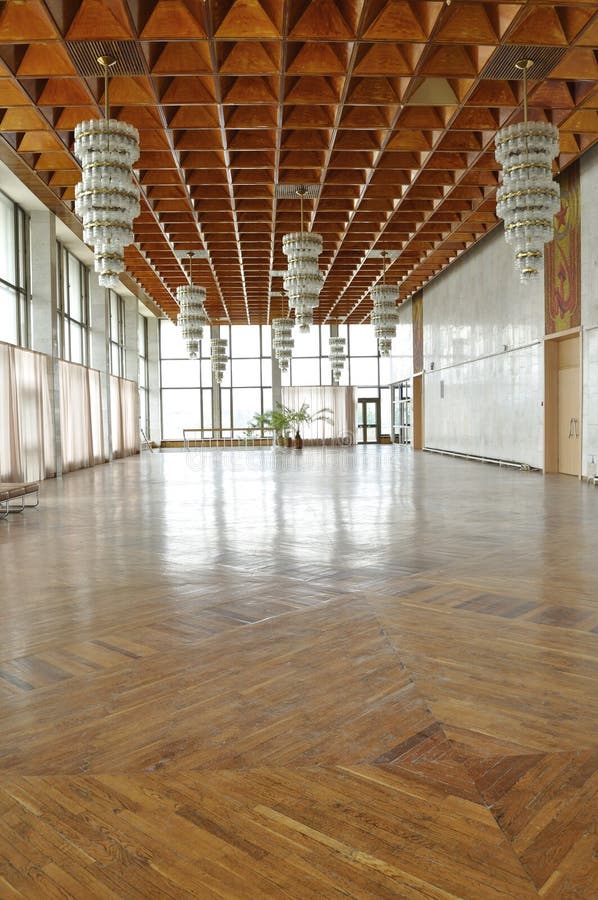 Empty Ballroom with Wooden Floor Stock Image - Image of indoors ...