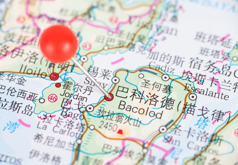 The Philippine City of Bacolod Marked by a Tack on the Map Editorial ...