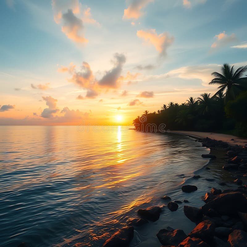 Philippine Coastline with Golden Sunrise Stock Illustration ...