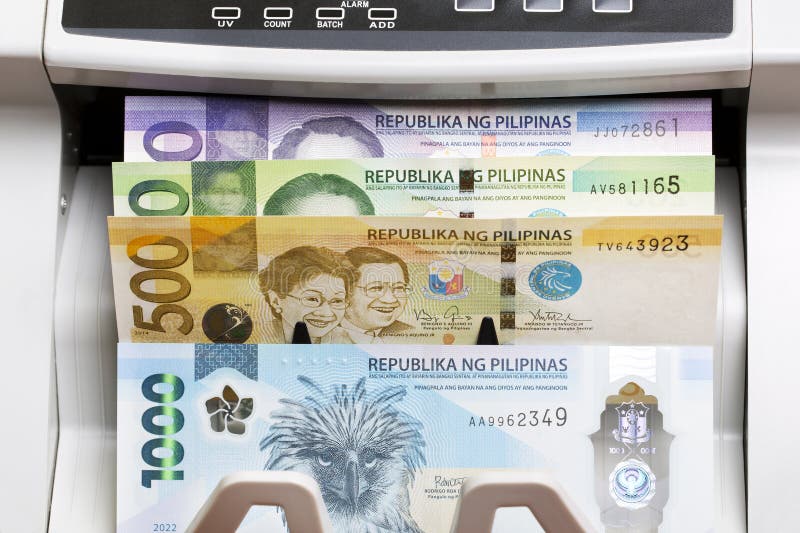 Philippine Peso in the Counting Machine Stock Photo - Image of machine ...