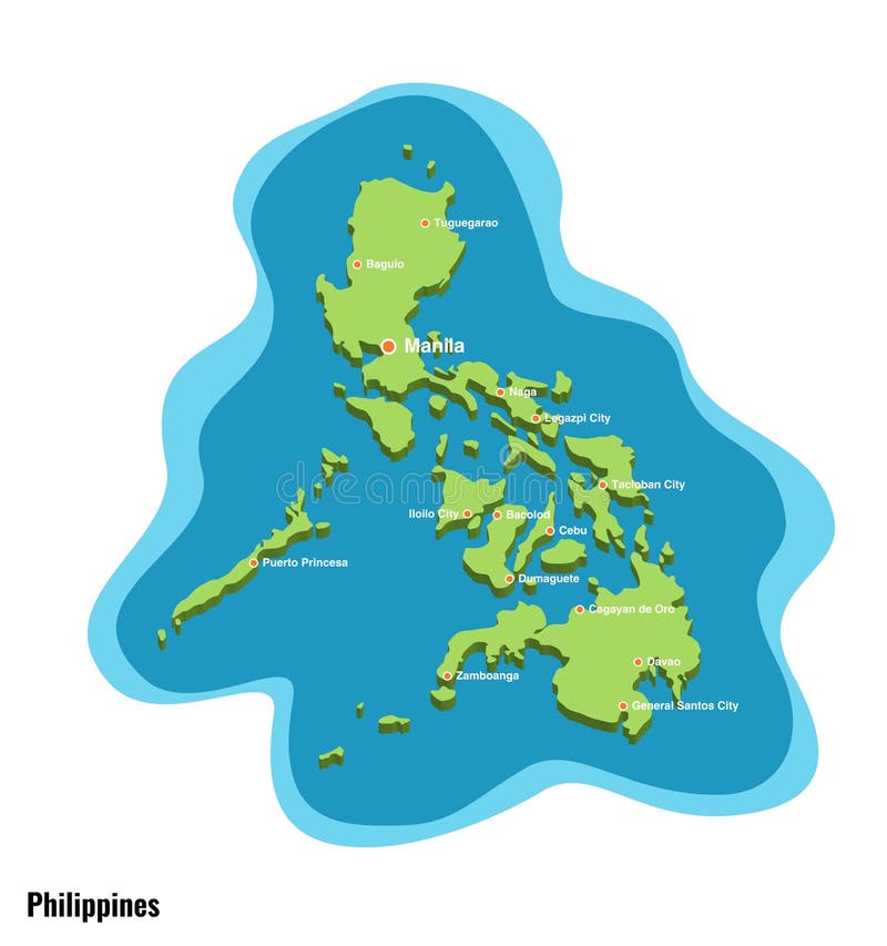 Philippines Vector 3d Geographical Map with Cities Stock Vector ...