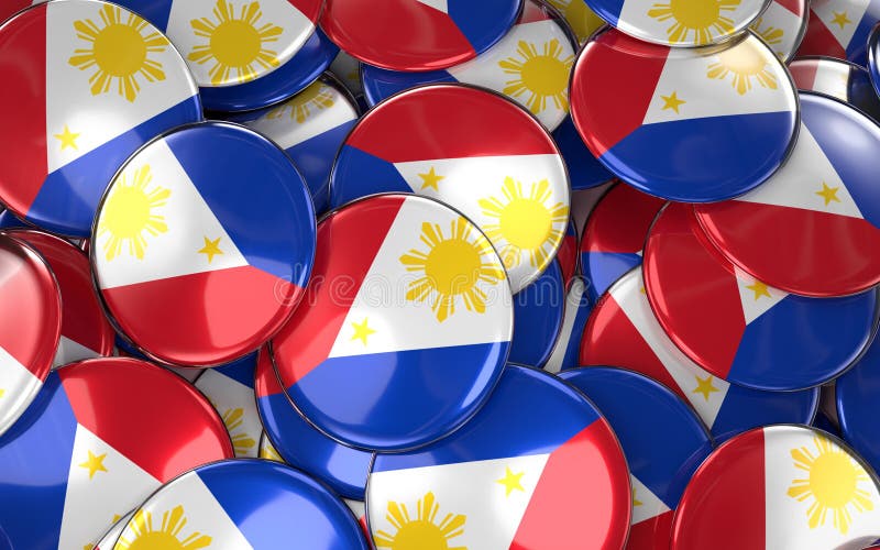 Philippines Badges Background - Pile of Philippine Flag Buttons. Stock ...