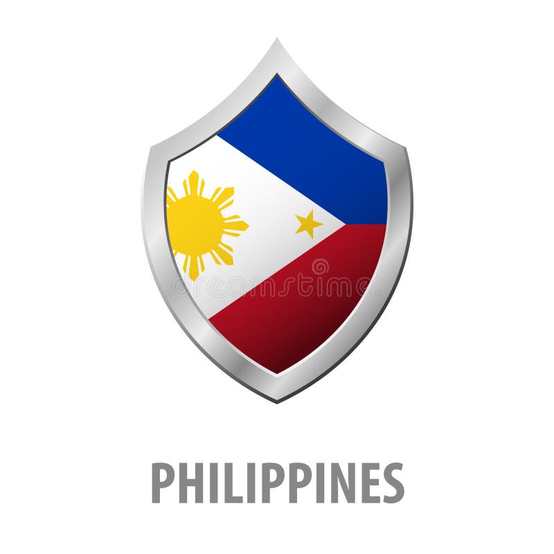 Philippines Flag on Metal Shiny Shield Illustration. Stock Illustration ...