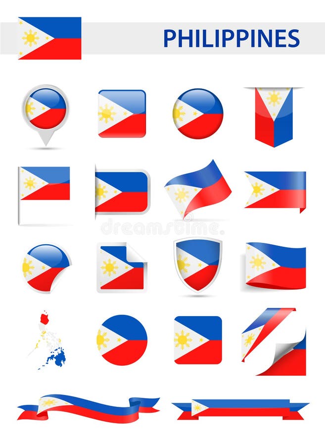 Philippines Flag Vector Set Stock Illustration - Illustration of icons ...