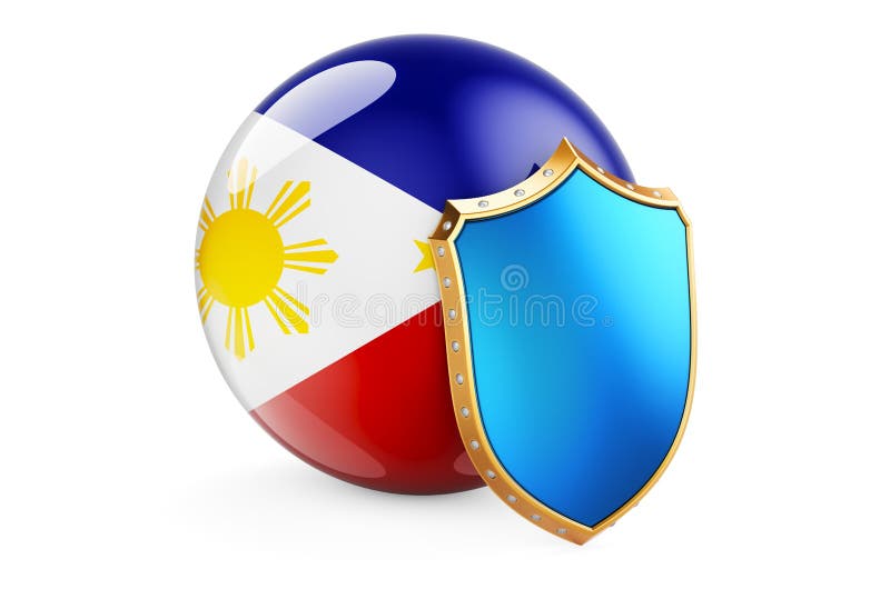 Philippines Flag with Shield. Protect of Philippines Concept, 3D ...