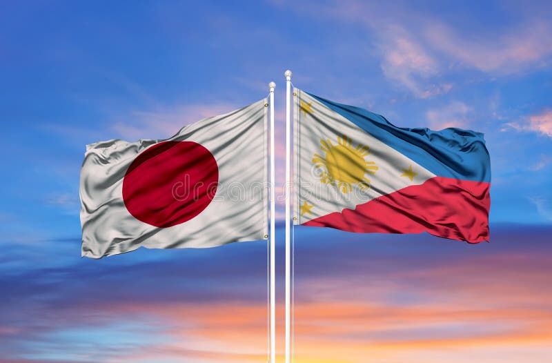 Philippines And Japan Two Flags On Flagpoles And Blue Cloudy Sky Stock Illustration