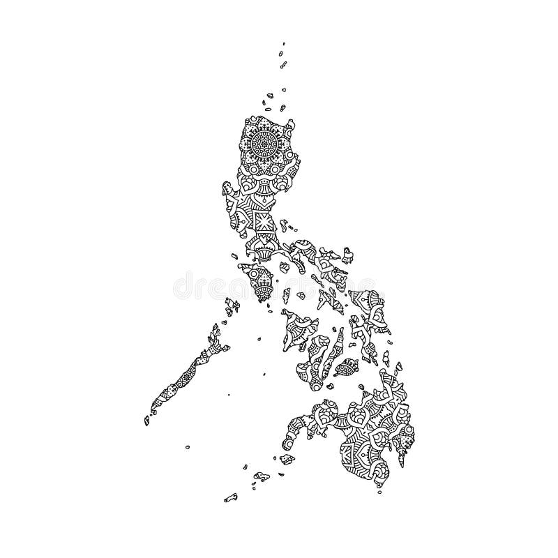 Philippines Map with Mandala Design Stock Vector - Illustration of blue ...
