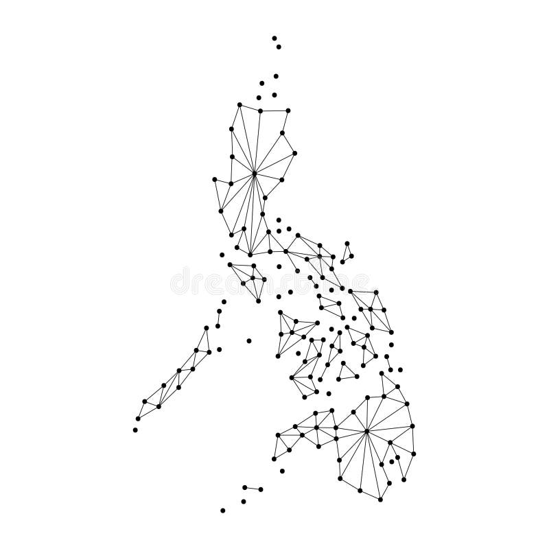 Philippines Map of Polygonal Mosaic Lines Network, Rays, Dots Vector ...
