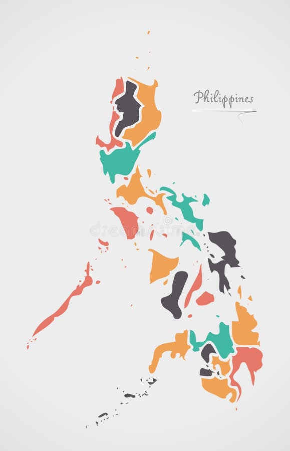 Philippines Map with States and Modern Round Shapes Stock Vector ...