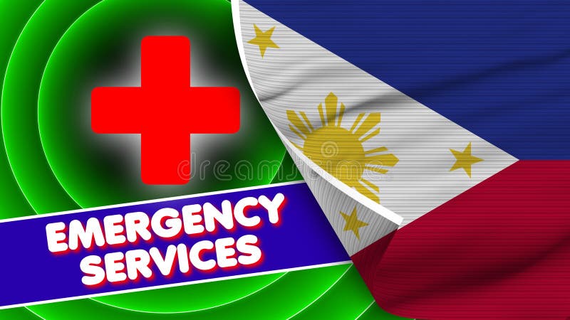 Philippines Realistic Flag with Emergency Services Title Fabric Texture ...