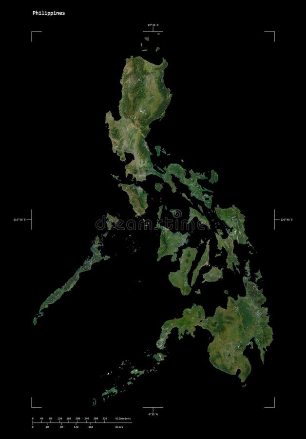 Philippines Shape on Black. High-res Satellite Stock Illustration ...