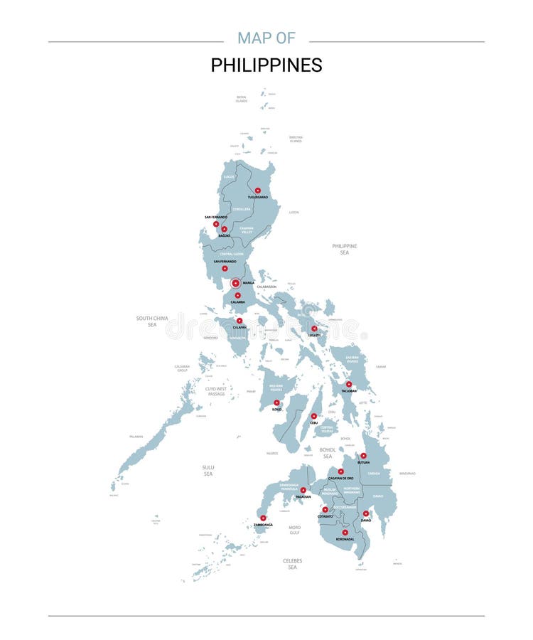 Philippines Map Vector with Red Pin Stock Vector - Illustration of ...