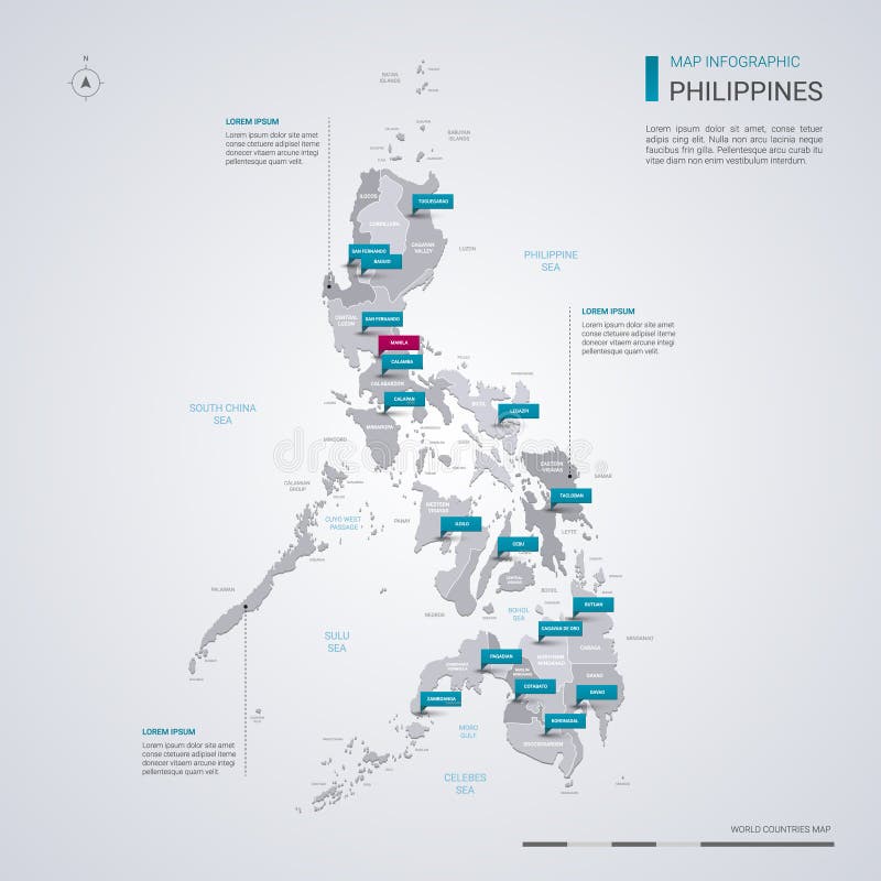Philippines Vector Map with Infographic Elements, Pointer Marks Stock ...