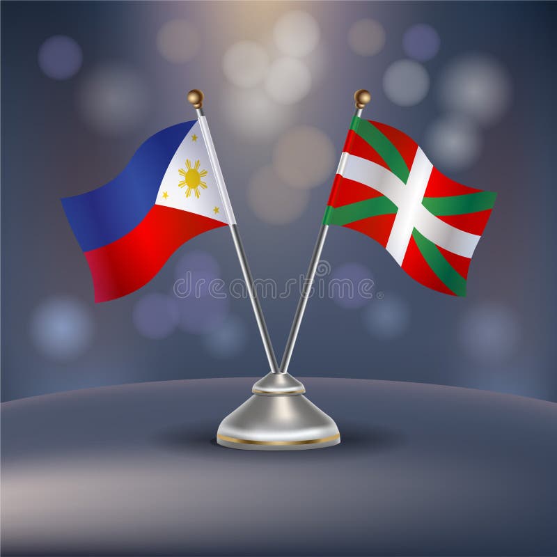 Philippines VS Basque Lands Flag Relation in a Stand on Table Stock ...