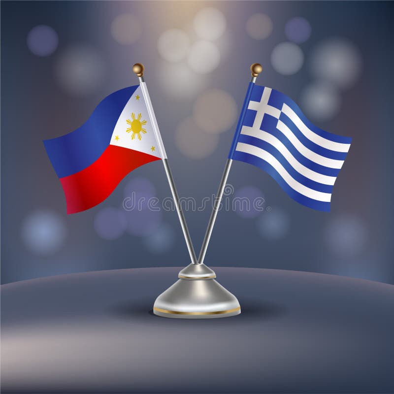 Philippines VS Greece Flag Relation in a Stand on Table Stock Vector ...