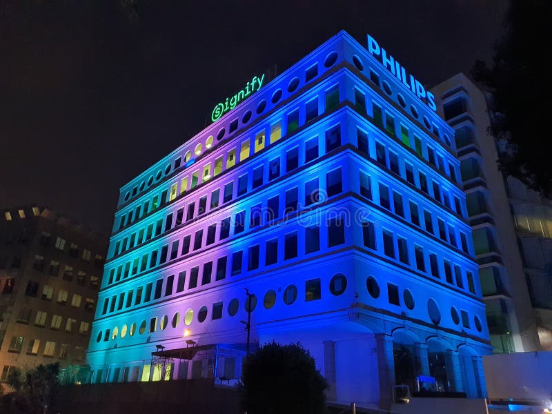Phillips building at night editorial stock photo. Image of tower ...